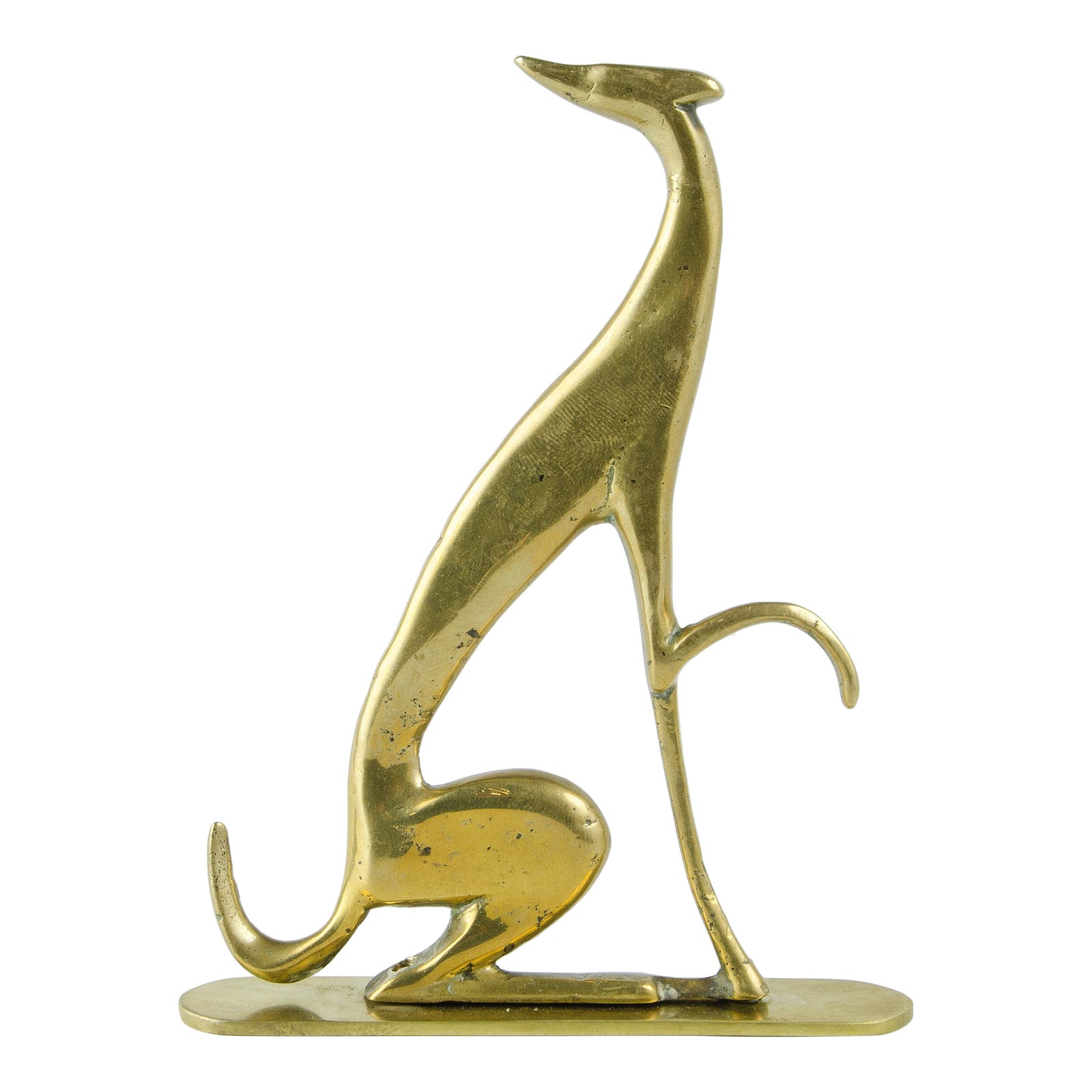 Early 20th Century Art Dëco Polished Brass Seated Greyhound Dog ...