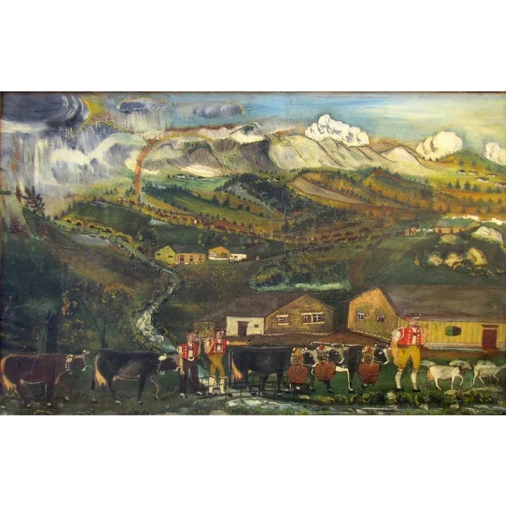 Mid 19th Century Tyrolean Folk Art Painting c1860 Traditional Costumes ...