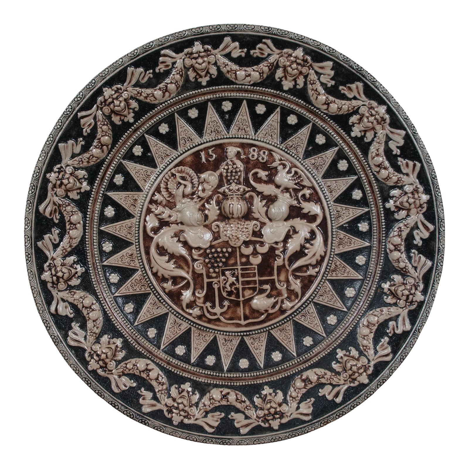 German Westerwald Salt Glaze Stoneware Heraldic Coat of Arms Plate 1588 ...