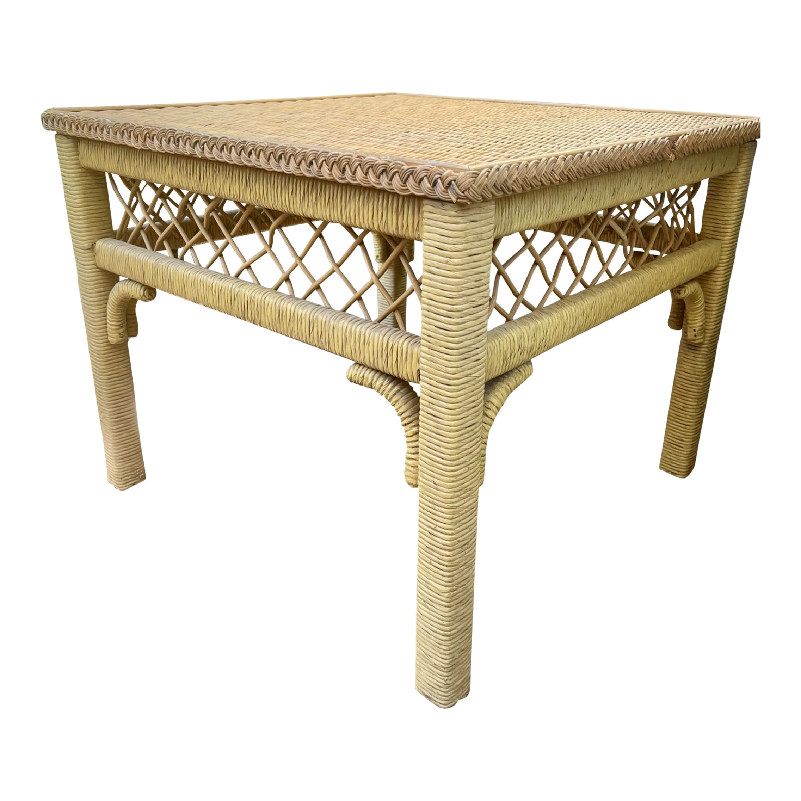 1980s Costal Chic Henry Link Wicker and Rattan Side Table | Chairish