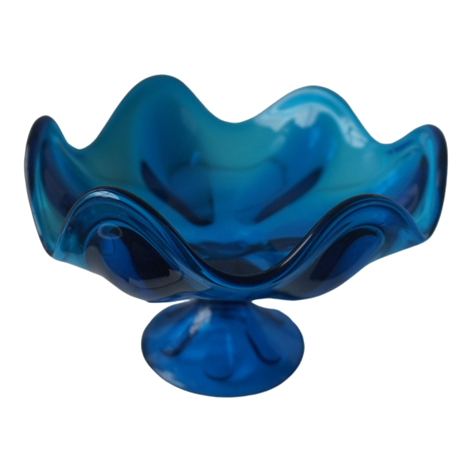 1960s Viking Glass Bowl Blue Ruffled Compote – Mid-Century Modern ...