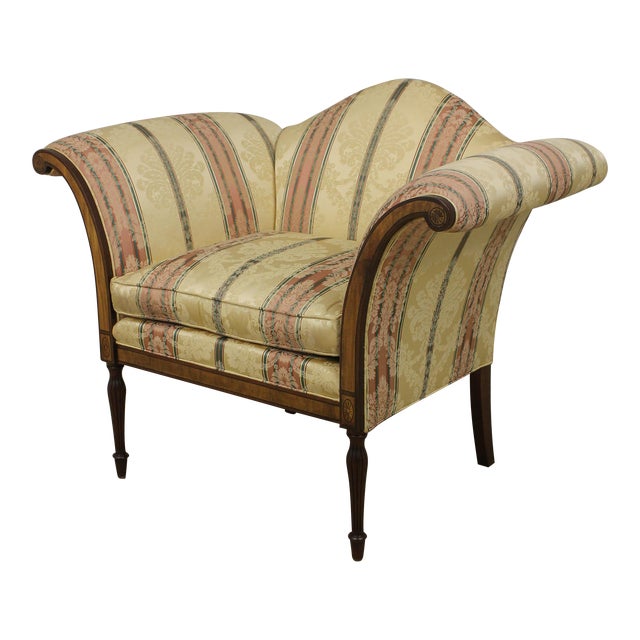 Southwood Sheraton Inlaid Mahogany Damask Chair | Chairish