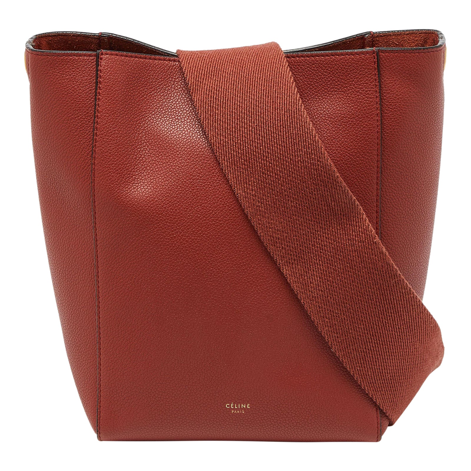 Celine Brick Leather Small Sangle Bucket Bag | Chairish