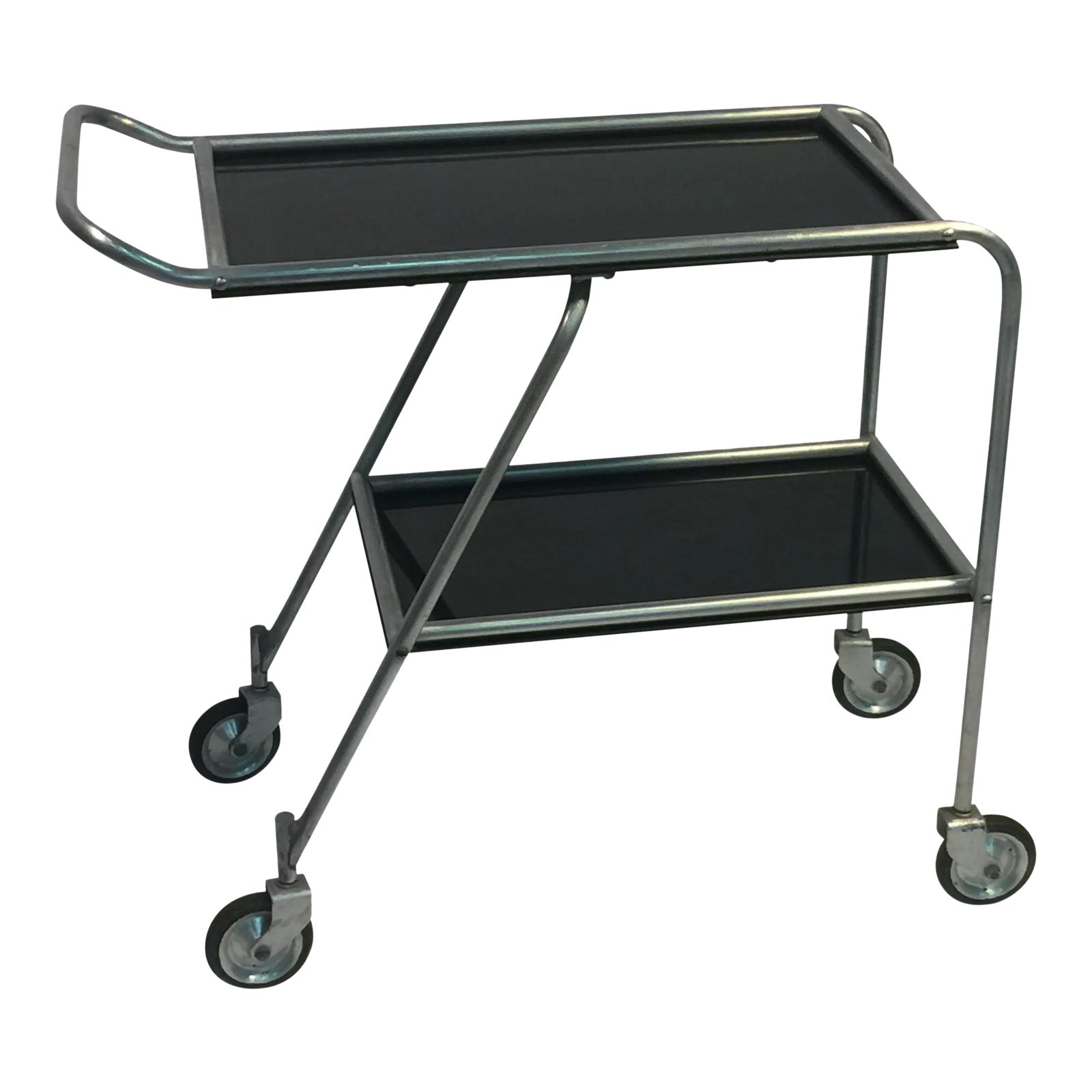 Aerodynamic Art Deco Aluminum & Black Bakelite Aero-Art Bar Cart | Chairish