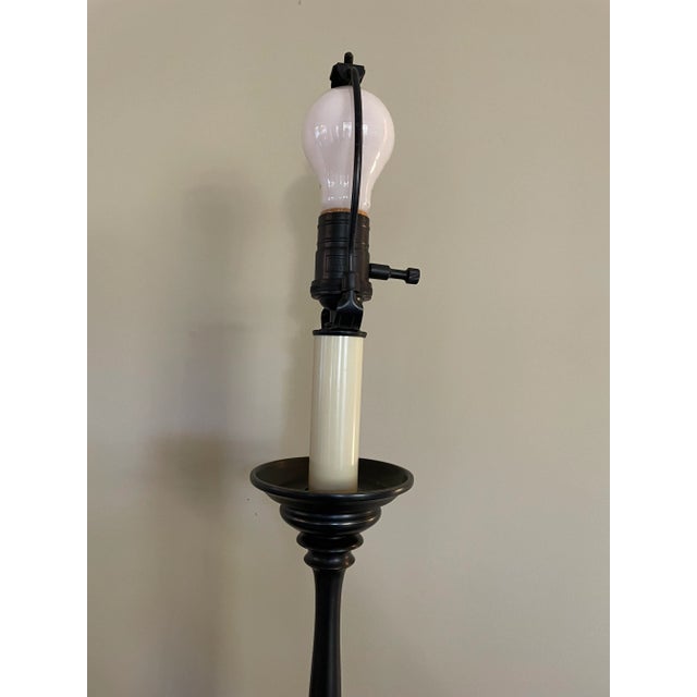 2000s Black Metal Candlestick Desk Lamp With Shade From Restoration ...