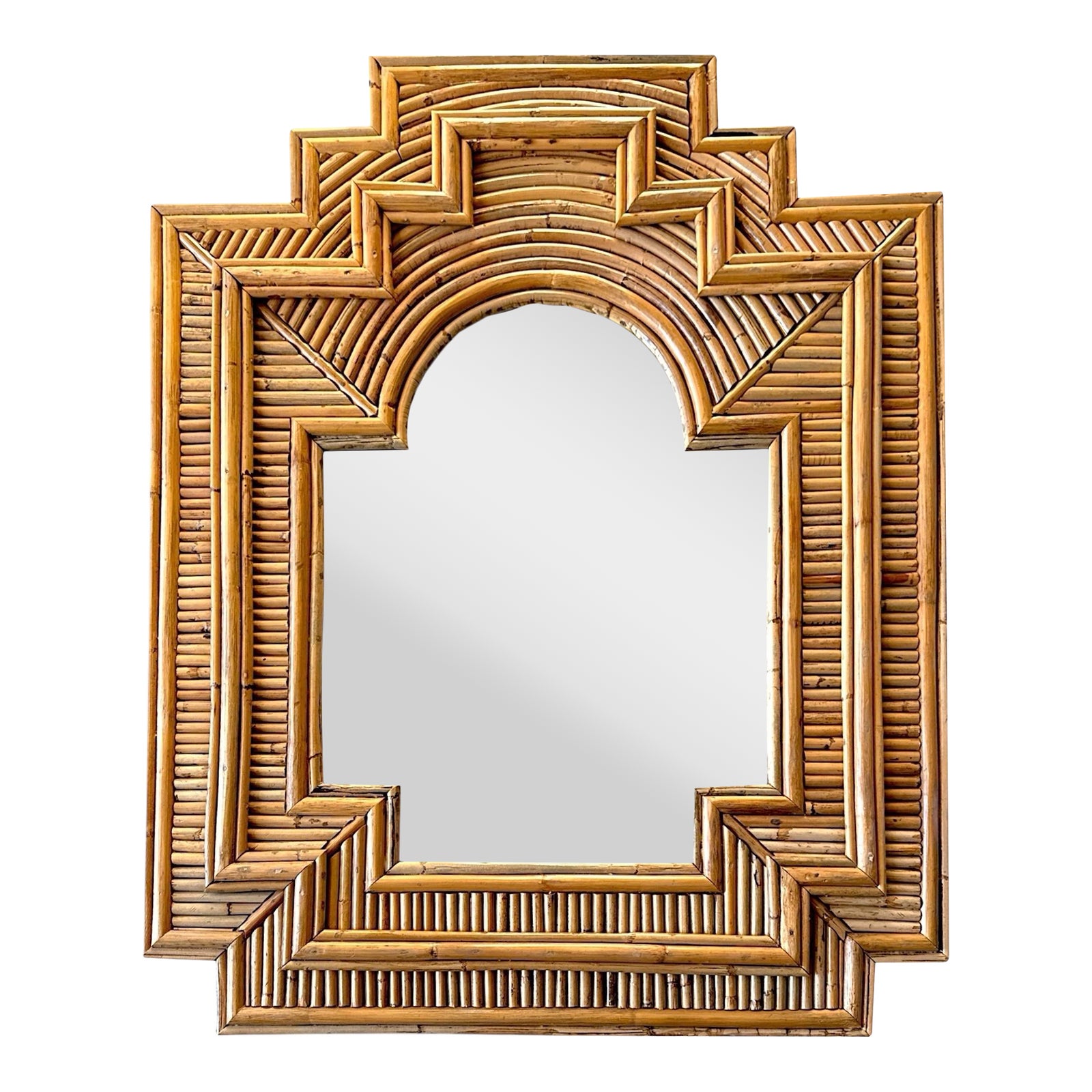 Vintage Art Deco Stylel Bamboo or Rattan Arch Mirror With Stepped ...