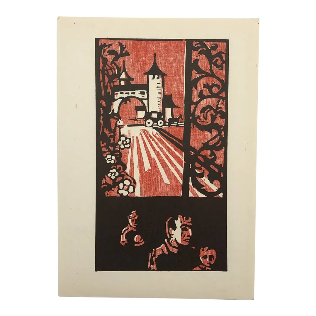 1950s German Color Socialist Woodcut | Chairish