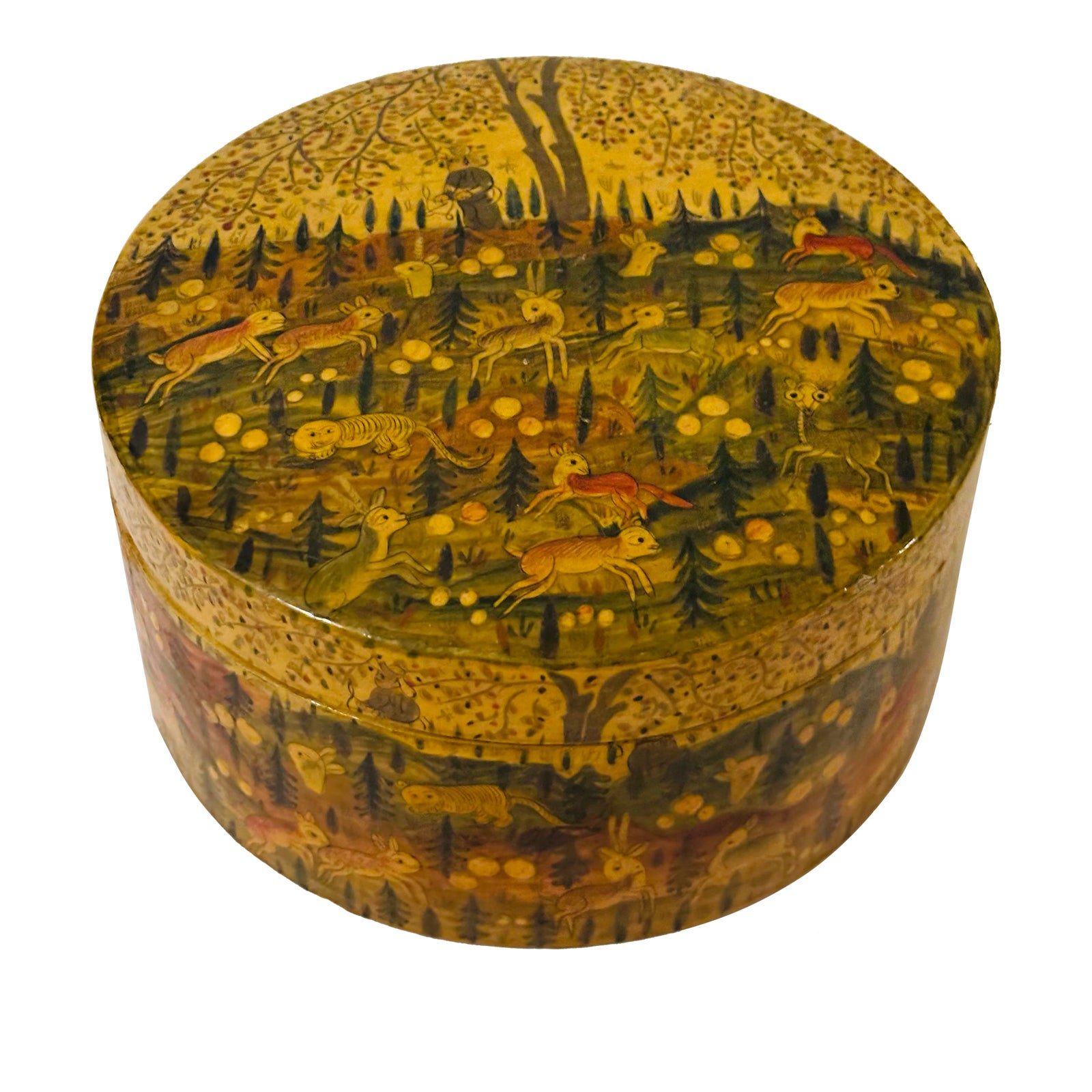 1960s Vintage Lacquerware Indian Round Box Hunt in a Garden With ...