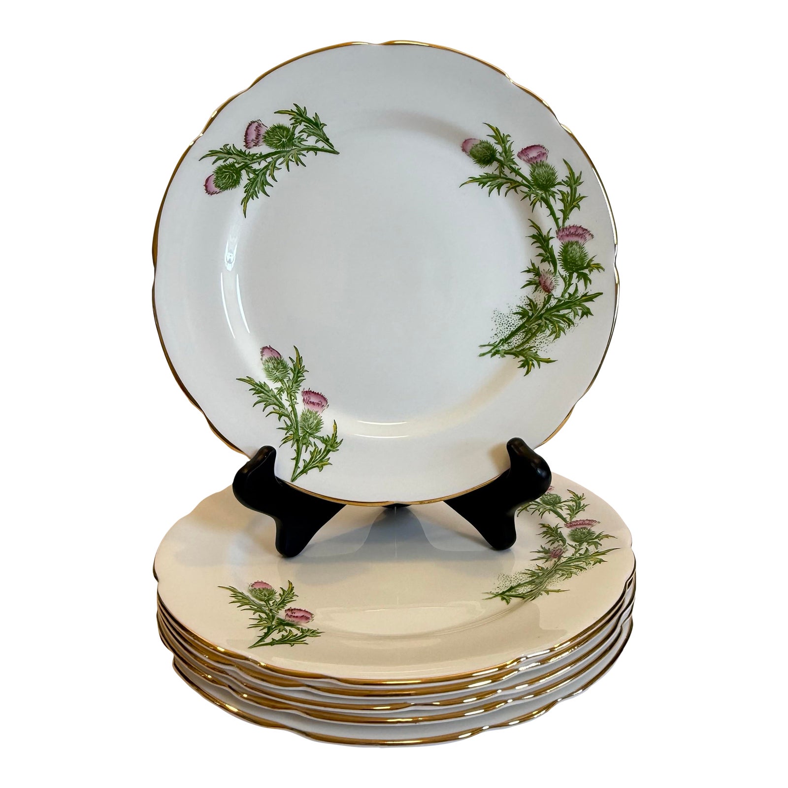 1950s Royal Stafford Scotch Thistle Scalloped Salad Plates - Set of 6 ...