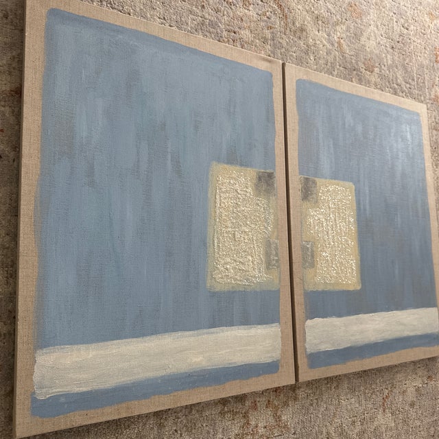Pair of Original Abstract Contemporary Paintings on Linen Canvases ...