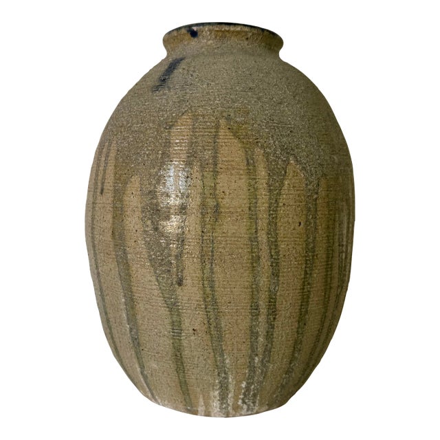 1986 Mid-Century Rustic Textured - Green Drip Glaze Art Studio Pottery ...