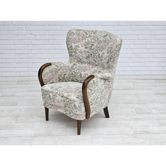 1955-60s, Danish Design, Armchair in Floral Multicolor Fabric, Original ...