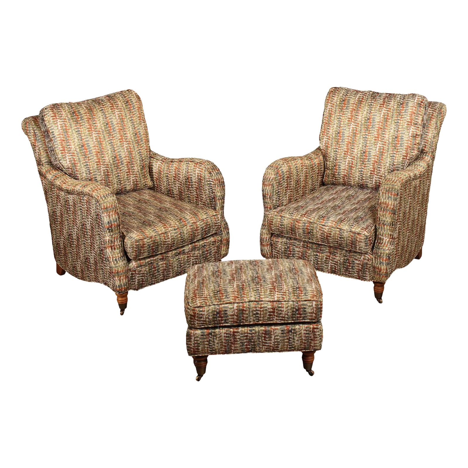 English Regency Style Modern Pair Of Lounge Chairs With Ottoman | Chairish