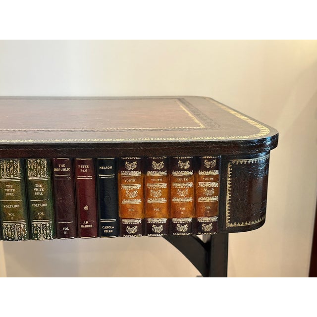 Book Motif Leather Wrapped Maitland Smith Writing Desk | Chairish