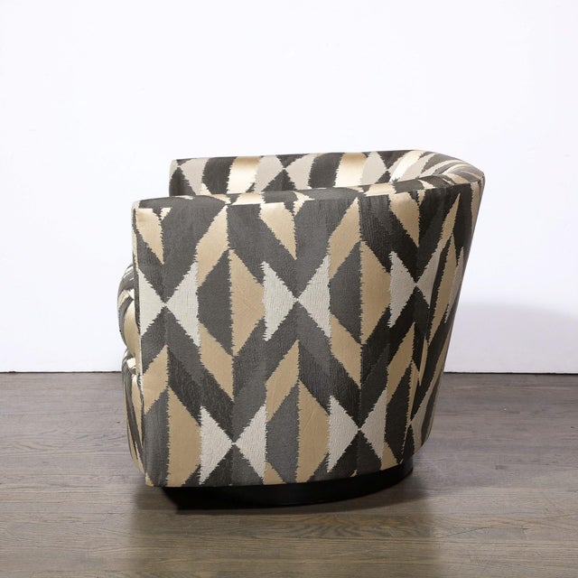 1970s Mid-Century Modernist Swivel Club Chairs in Staggered Geometric ...