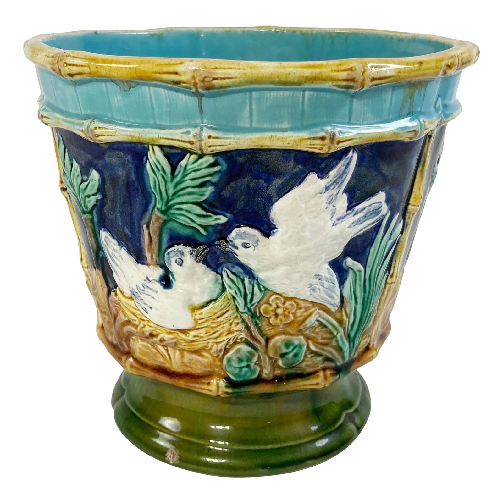 Antique Ceramic English Majolica Style Jardiniére Planter | Chairish