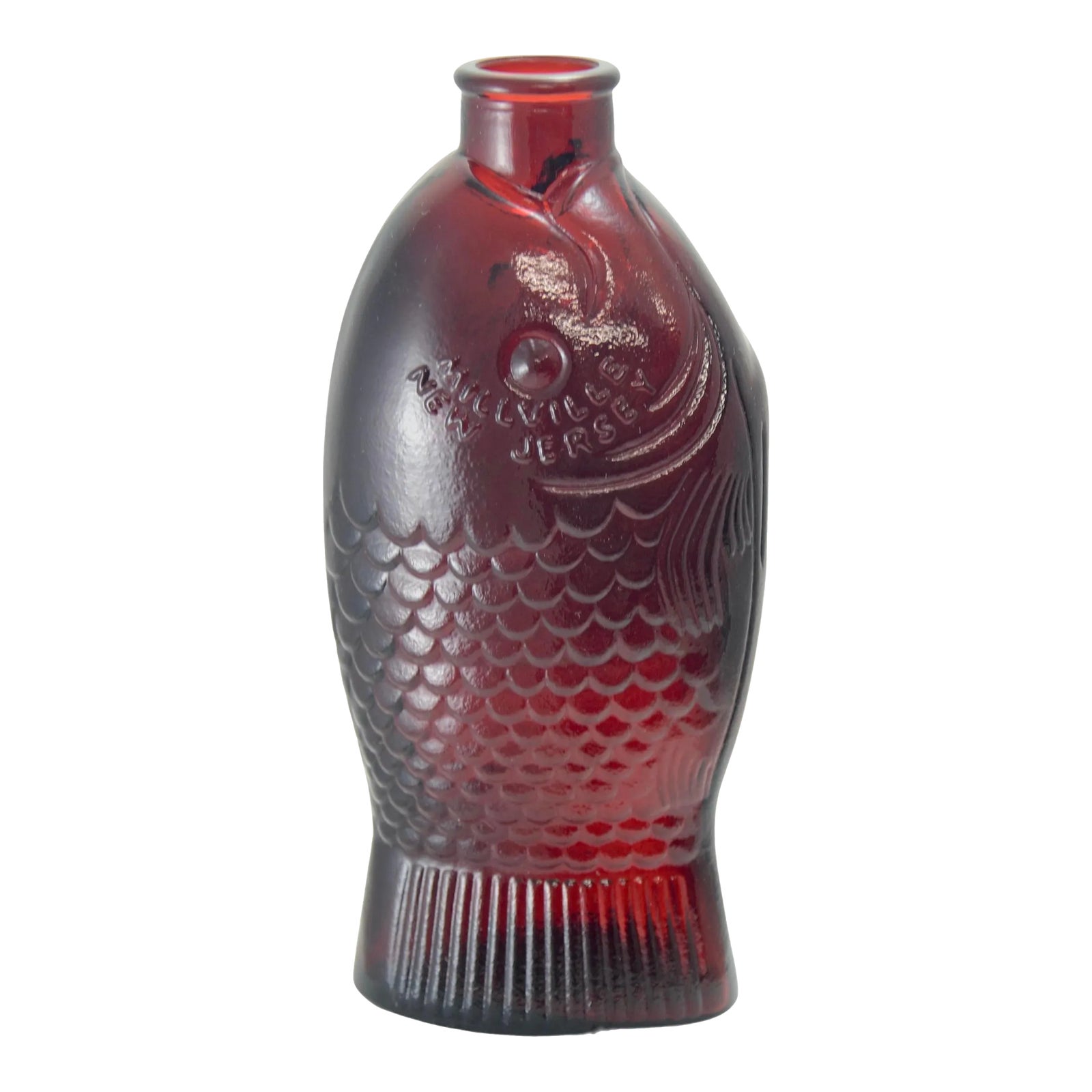 Ruby Red Glass Fish Bottle | Chairish