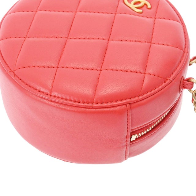 Chanel Matelasse Round Chain Coco Ball Vermillion Tone Ladies Lambskin ...