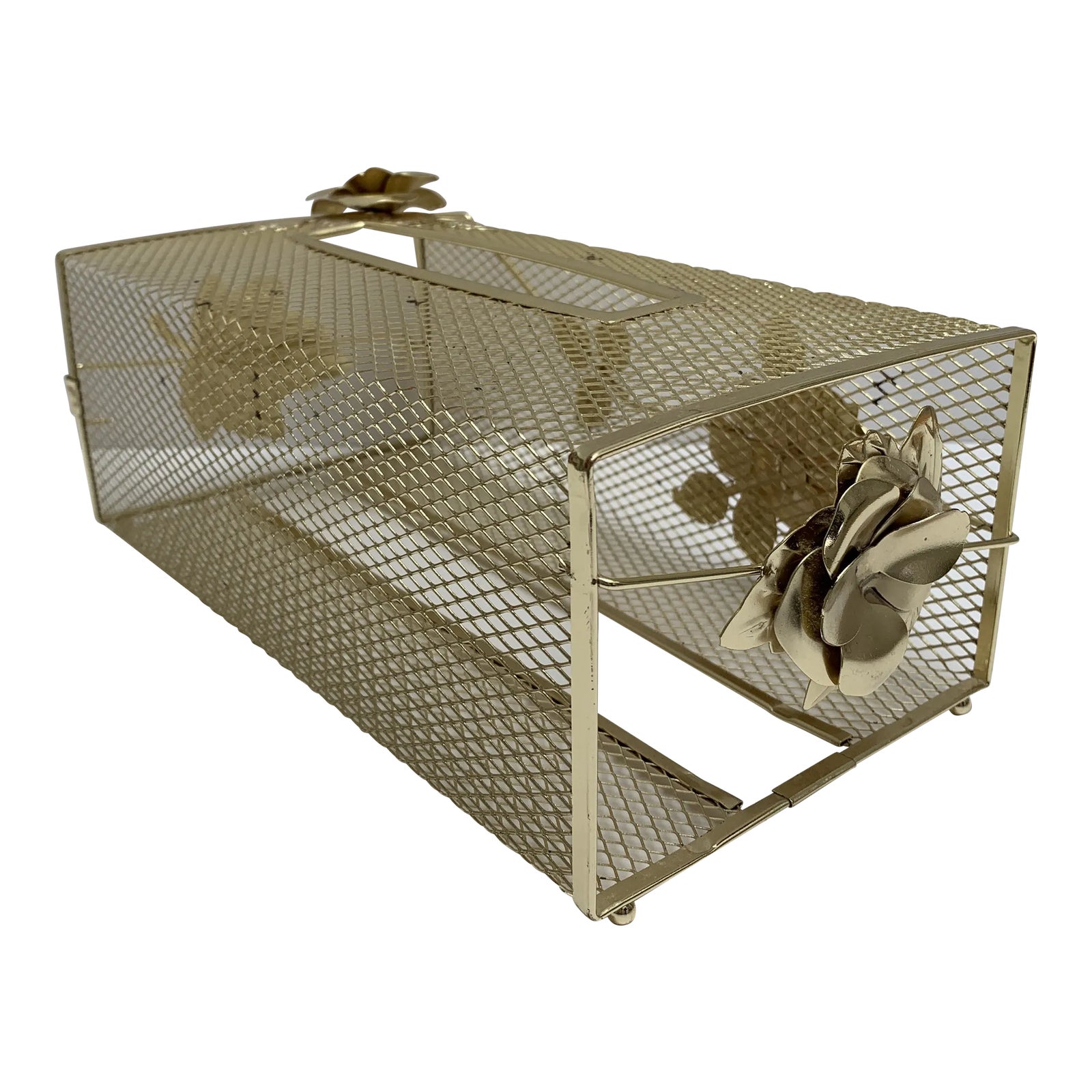 Midcentury Gold Toned Metal Mesh Tissue Box | Chairish