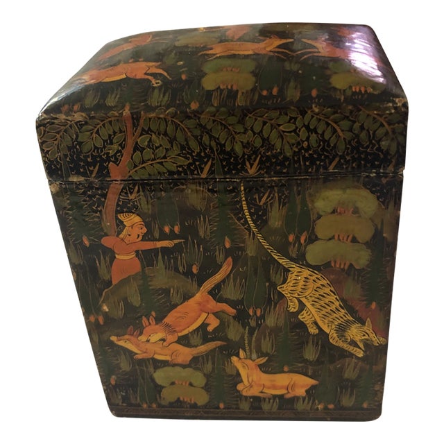 Vintage Kashmir Lacquered Hand Painted Paper Mache Playing Card Box ...