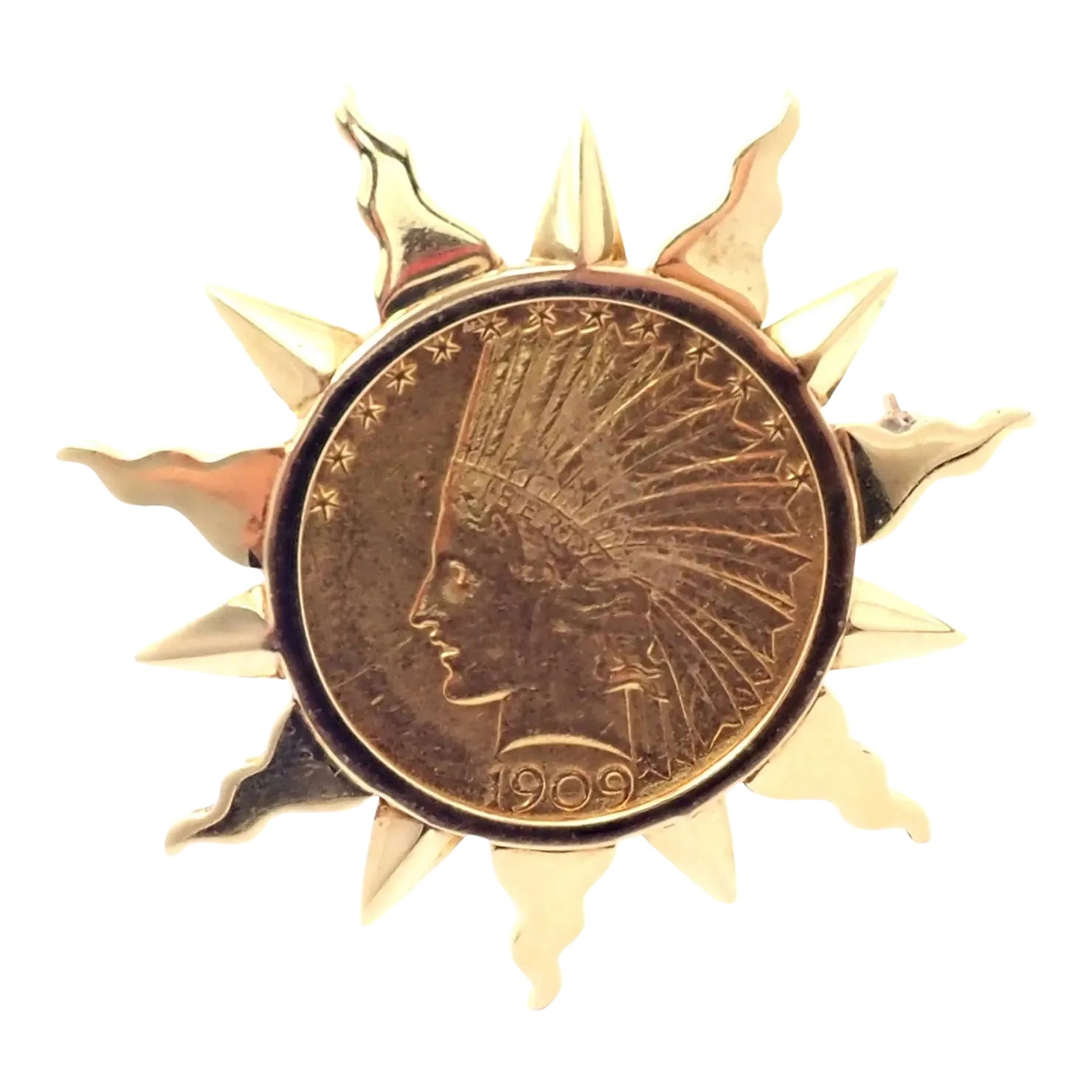 Verdura 18k Yellow Gold 22k Yellow Gold $10 US Coin Pin Brooch | Chairish