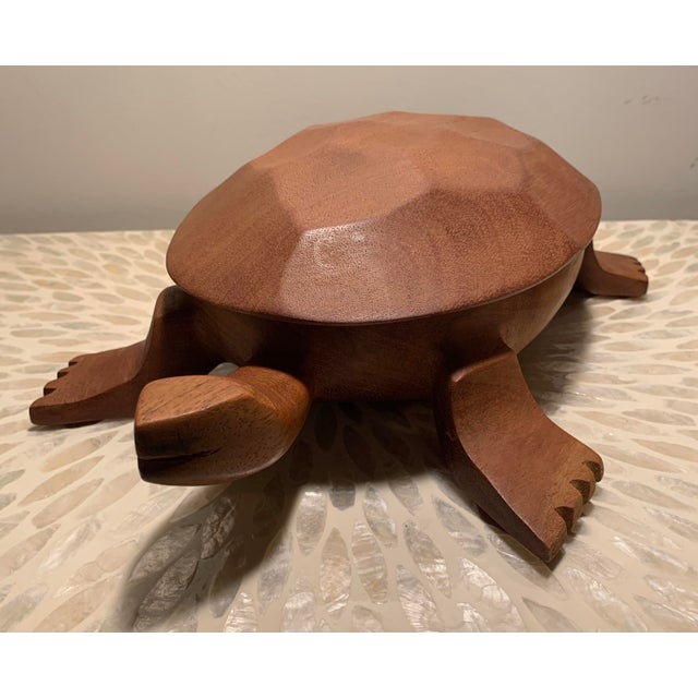 1960’s Hand Carved Teak Wood Figural Turtle Box | Chairish