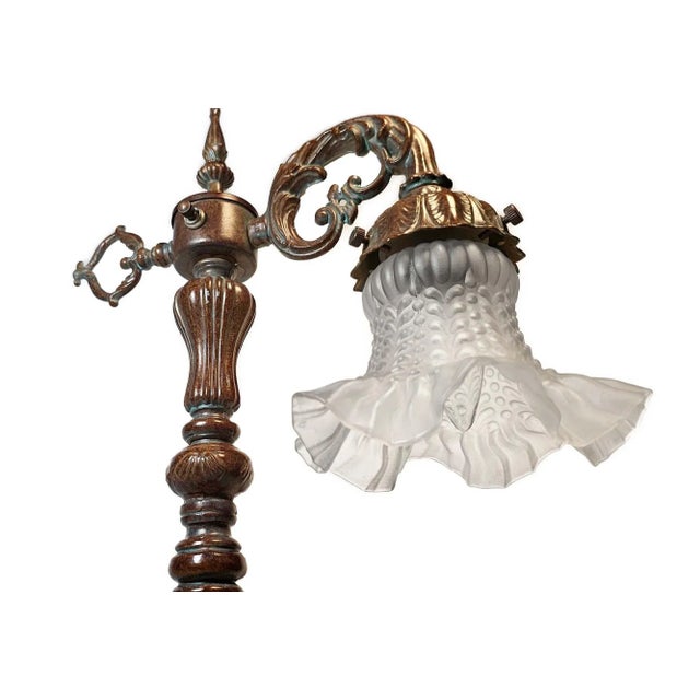 Vintage Art Nouveau Bridge Arm Table Lamp With Ruffled Edge Shade ...
