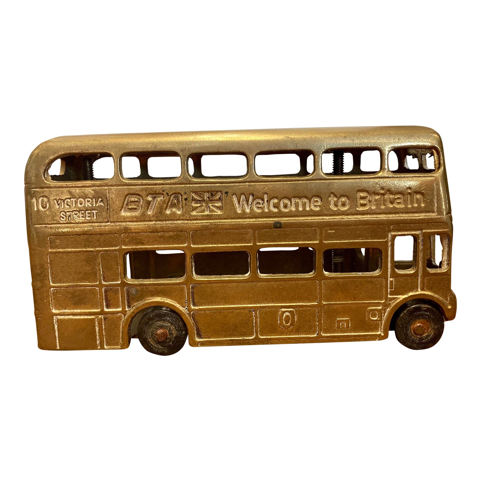 English Brass Double Decker Bus | Chairish