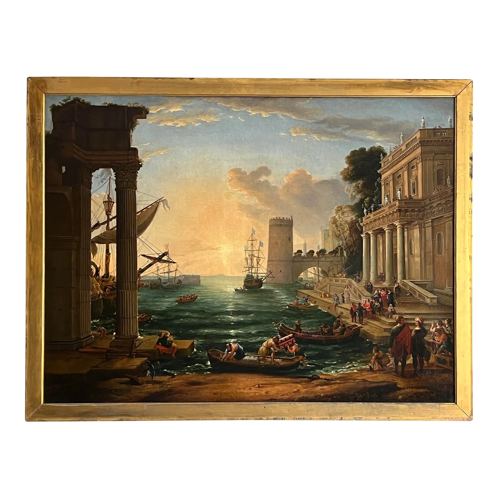 19th C., After Claude Lorrain "Embarkation of the Queen of Sheba" Oil ...