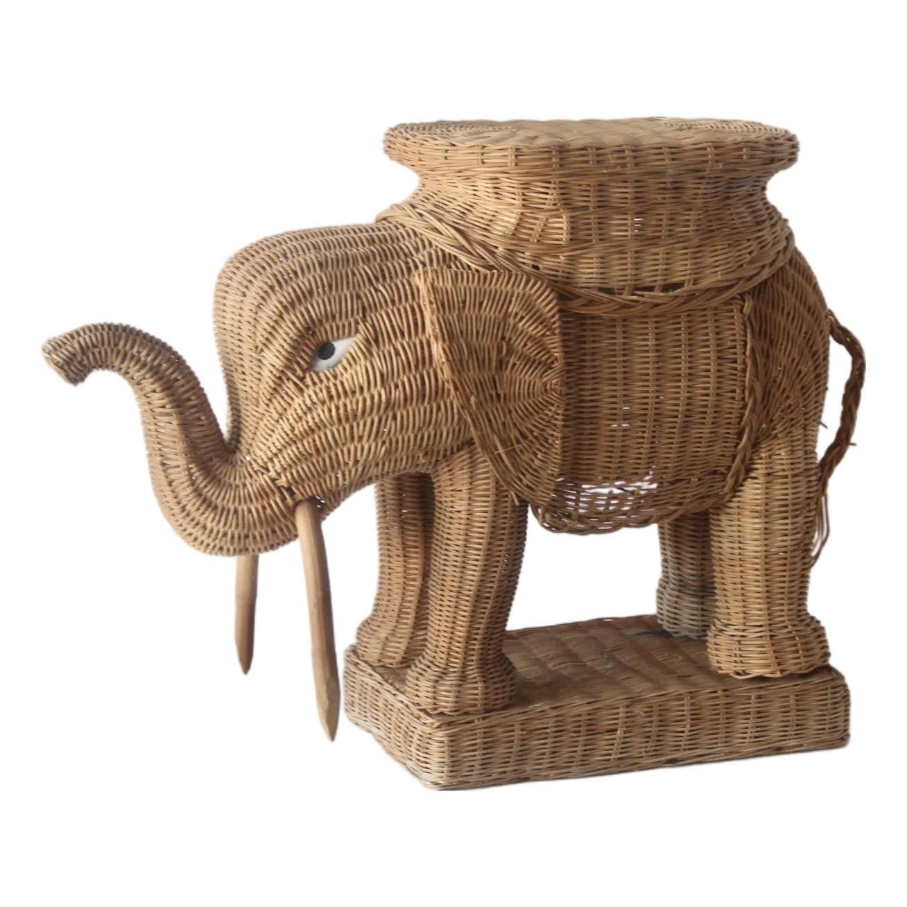 1970s Vivai Del Sud Style Wicker Elephant Side Table Stand Base | Chairish