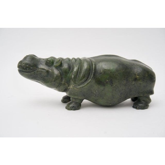 Hand Carved Dark-Jade Color Hard-Stone Hippopotamus Figure | Chairish