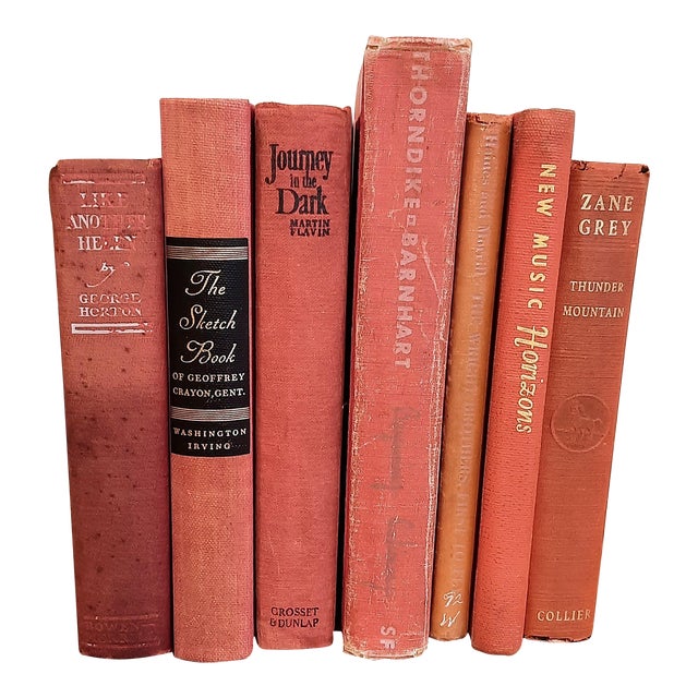 Vintage Book Stack Coral Red Peach Salmon Set | Chairish