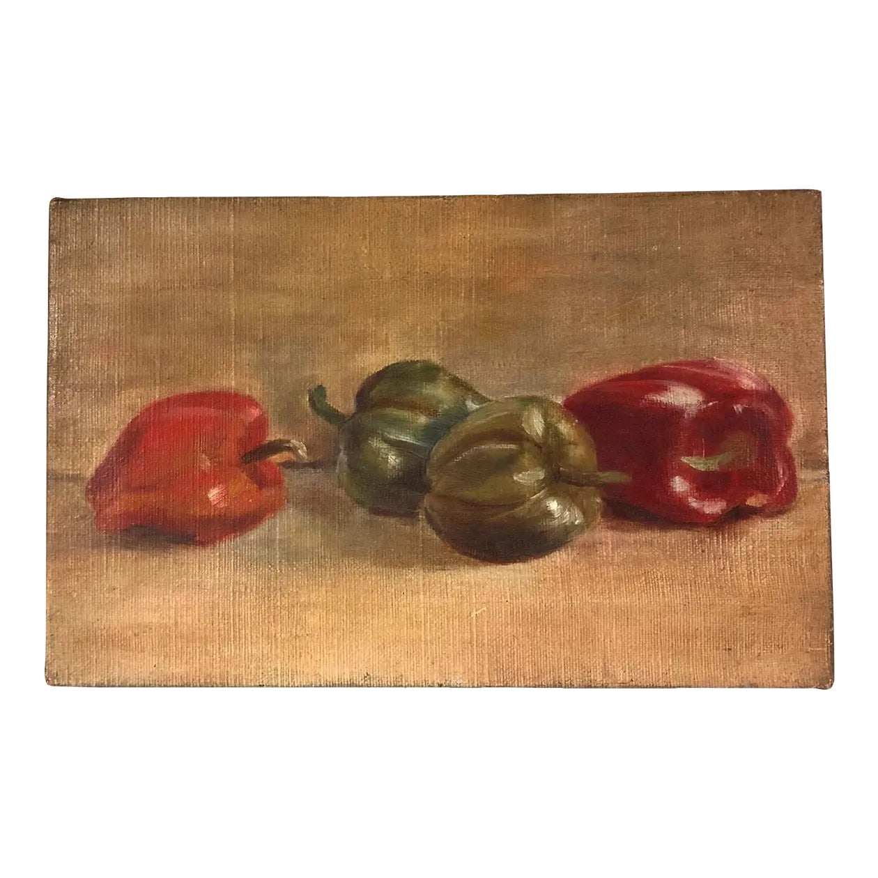 Vintage Red and Green Pepper Still Life Oil Painting | Chairish