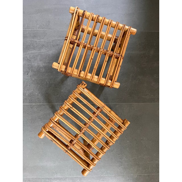 Vintage Rattan Wrapped Bamboo Square Stool | Chairish
