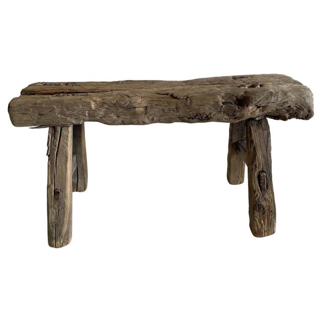 Antique Mini Elm Wood Stool | Chairish