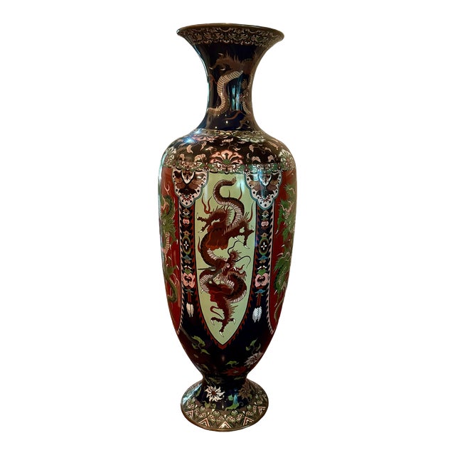 Vintage Chinese Hollywood Regency Style Cloisonné Brass & Enamel Floor ...