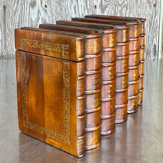 Vintage Wooden Faux Leather Bound Book Storage Box | Chairish