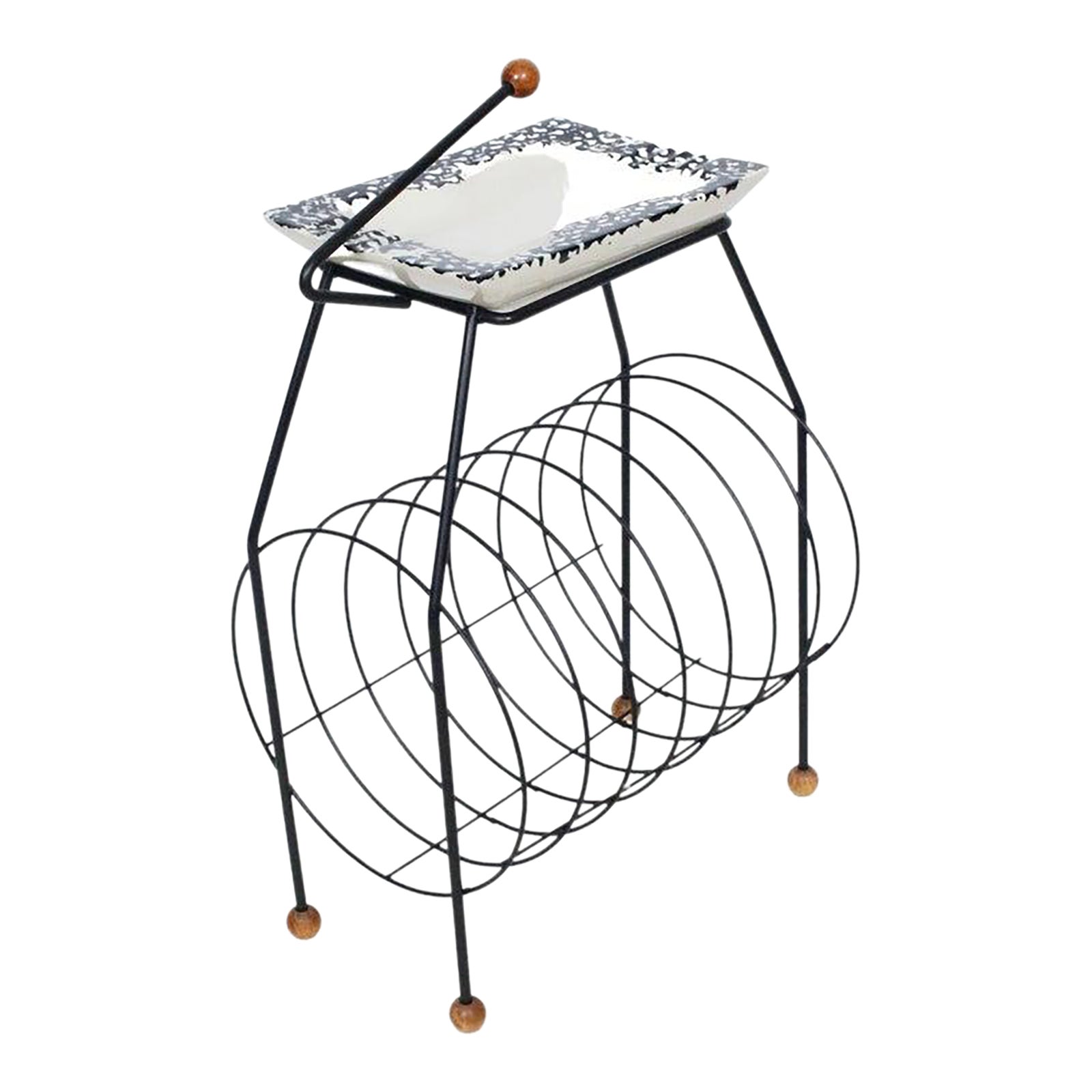 Tony Paul Black Wire, Ceramic & Wood Album Stand, 1950s | Chairish