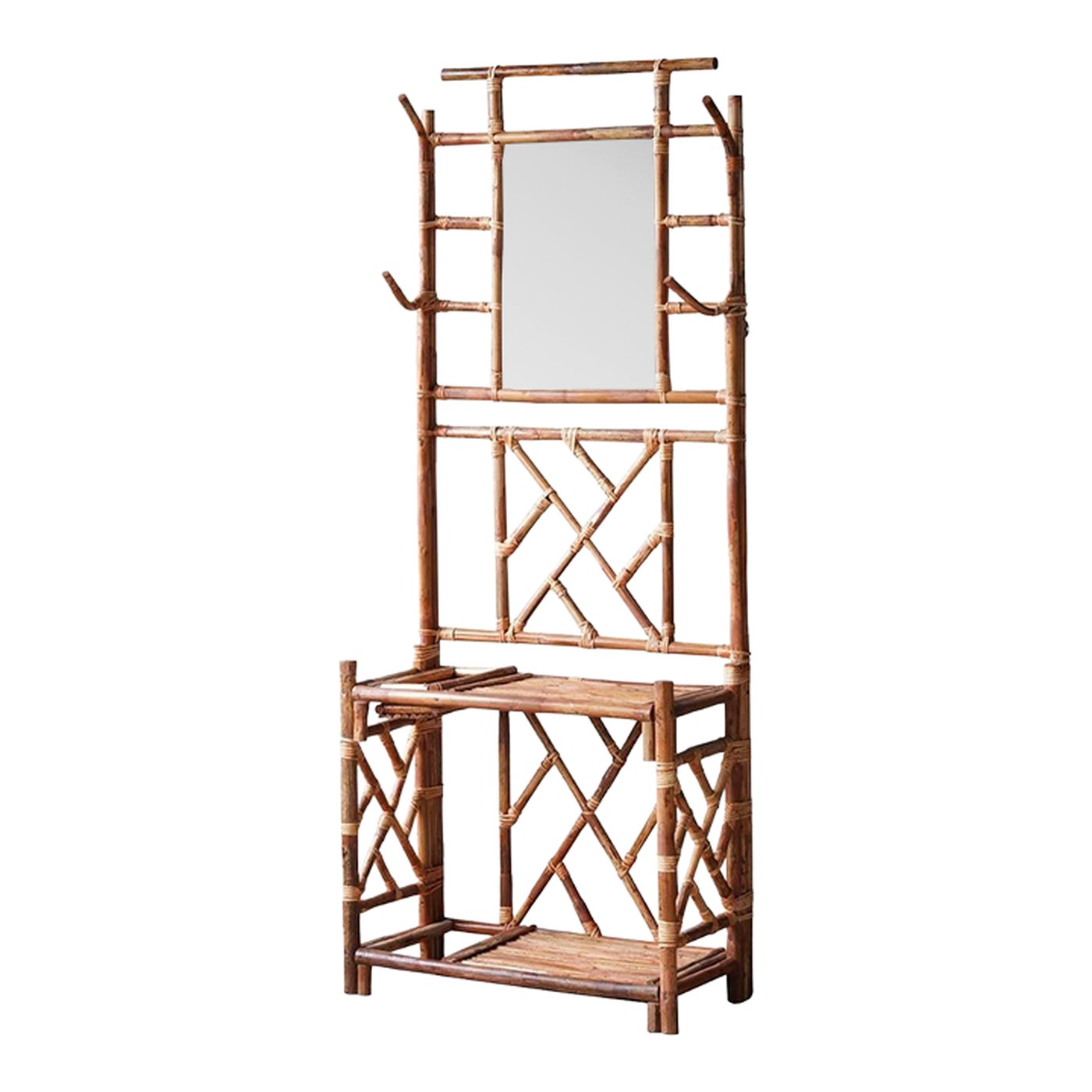 Matthew Izzo Home Country House Bamboo Coat Rack With Mirror | Chairish