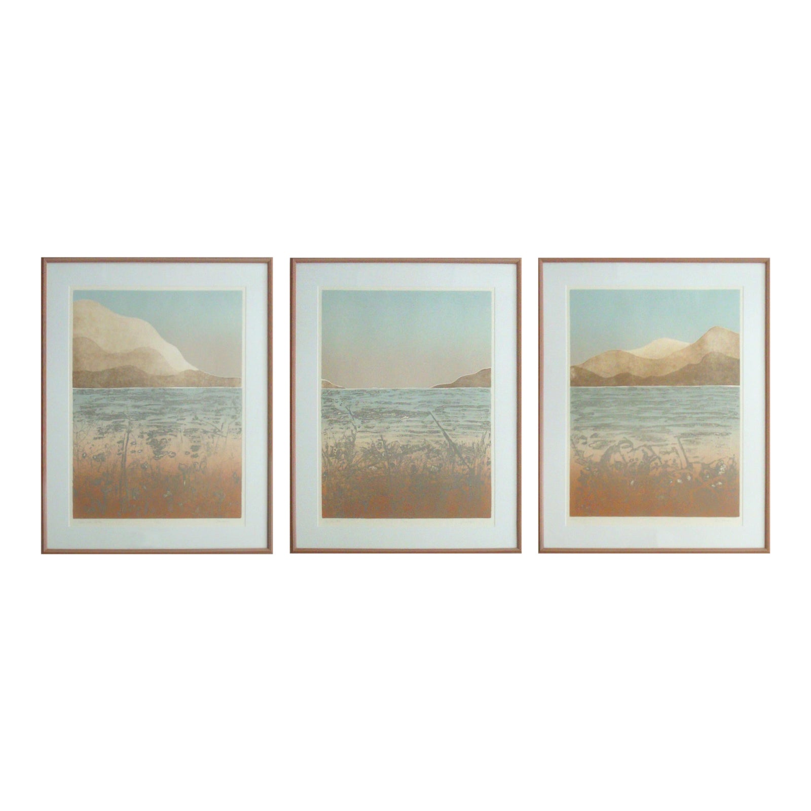 3 Piece Large Coastal Art Triptych Signed Originals | Chairish