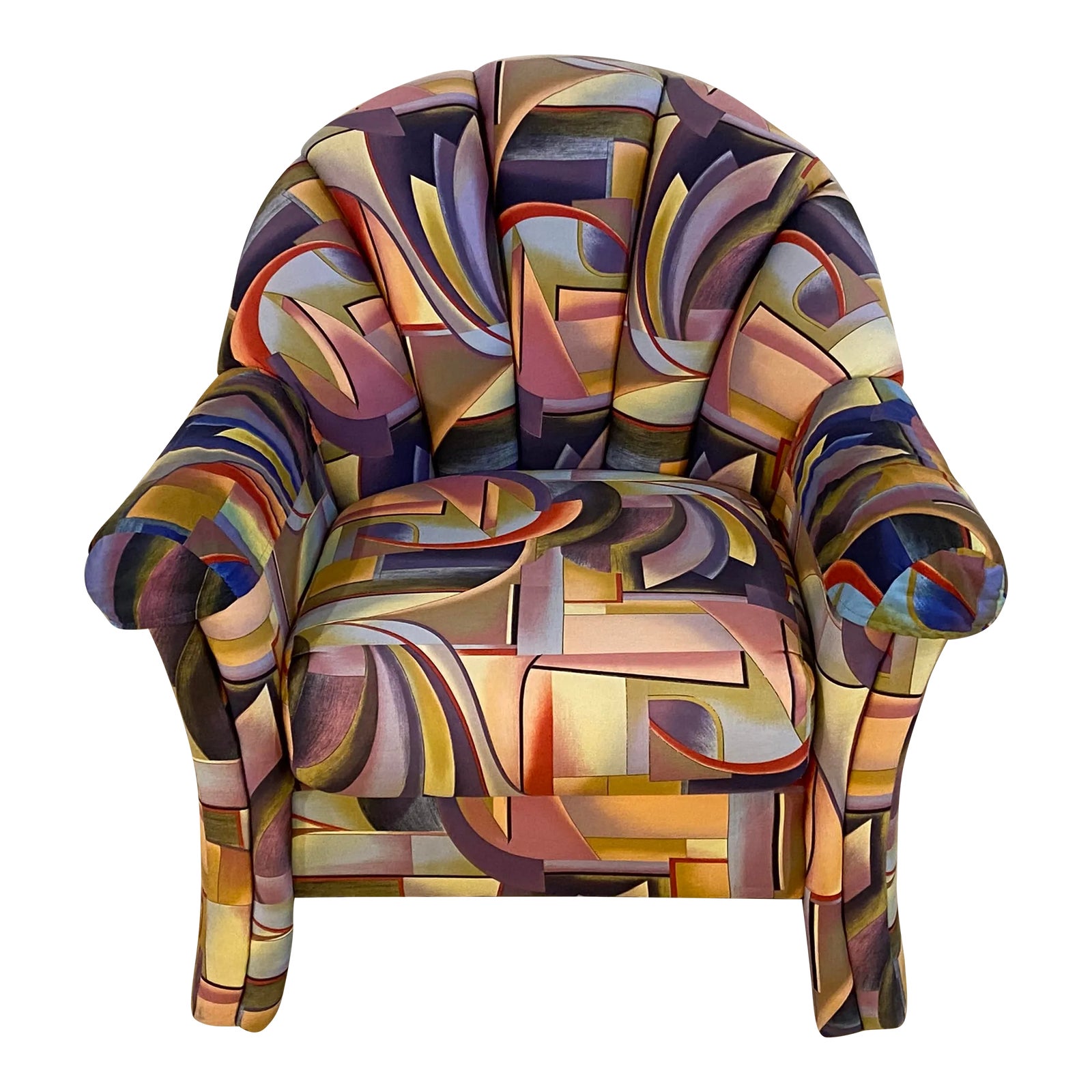 1990s Postmodern Multi Composed Clam Shell Barrel Chair | Chairish