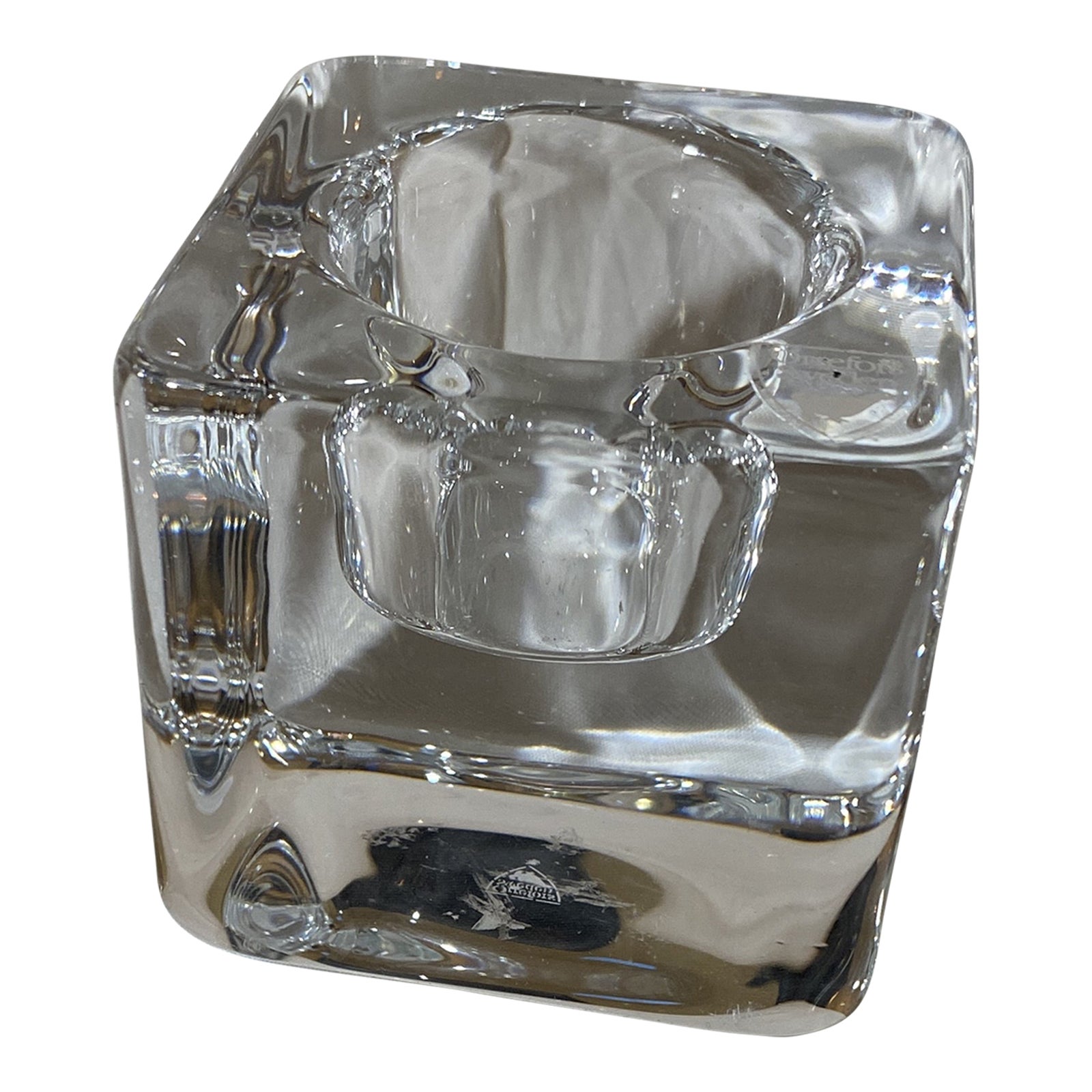 Orrefors Ice Cube Crystal Votive, Single | Chairish