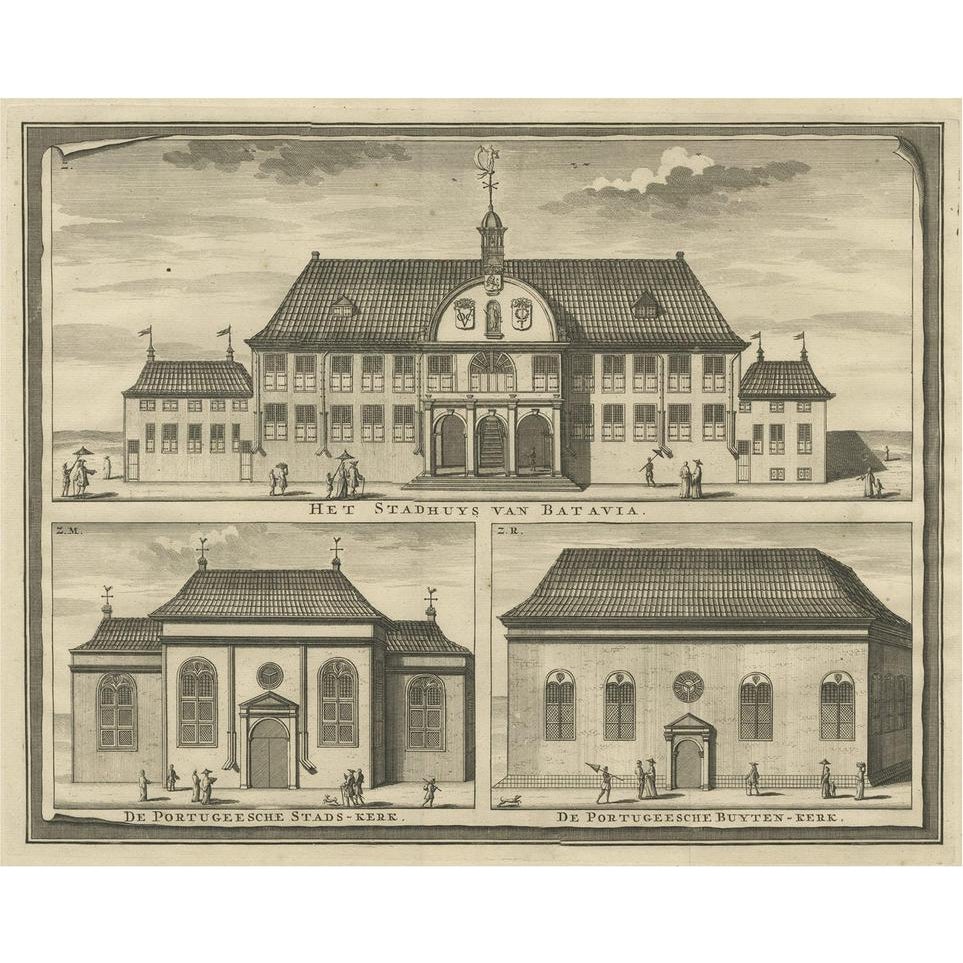 Valentijn, View of the City Hall of Batavia and Portugese Church in ...
