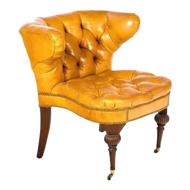 Georgian Style Tufted Leather Reading or Cockfighting Chair | Chairish
