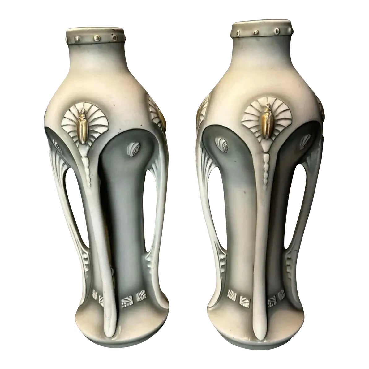Antique Art Nouveau Amphora Style Art Pottery Buttress Vases- Set of 2 ...