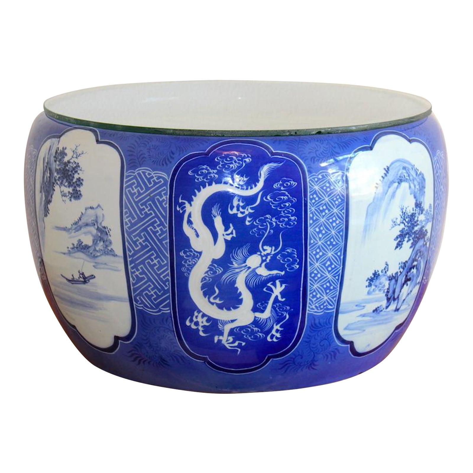 19th Century Japanese Blue & White Phoenix and Dragons Porcelain ...