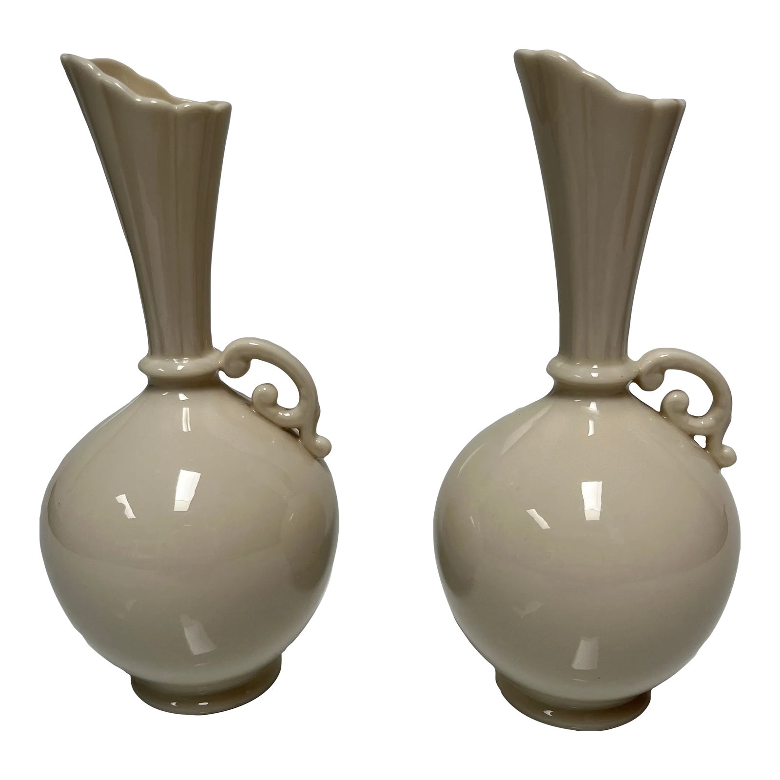 1940s Lenox Ivory Bulbous Porcelain Bud Vases with Mint Green Mark ...