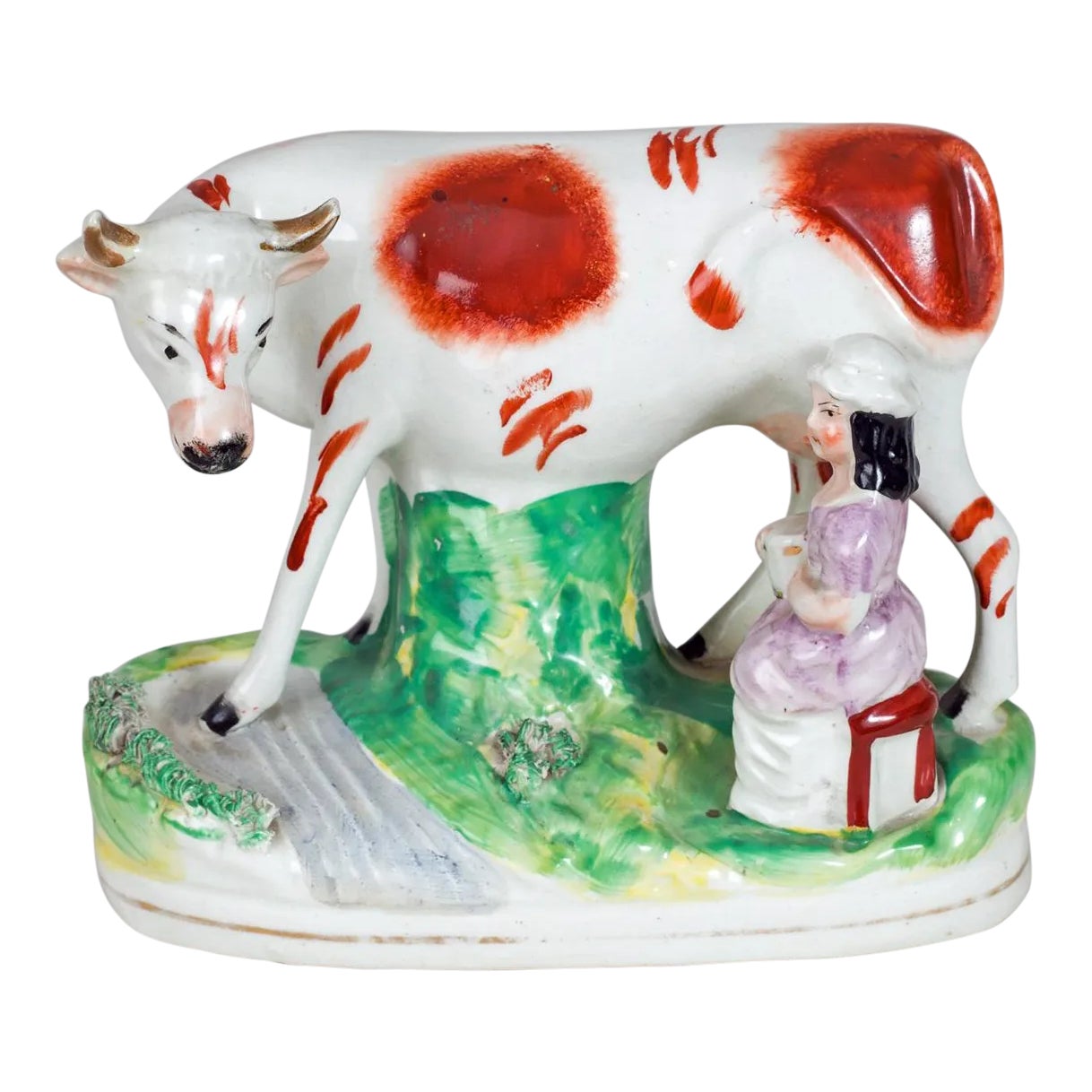 Staffordshire Style Cow and Milkmaid | Chairish