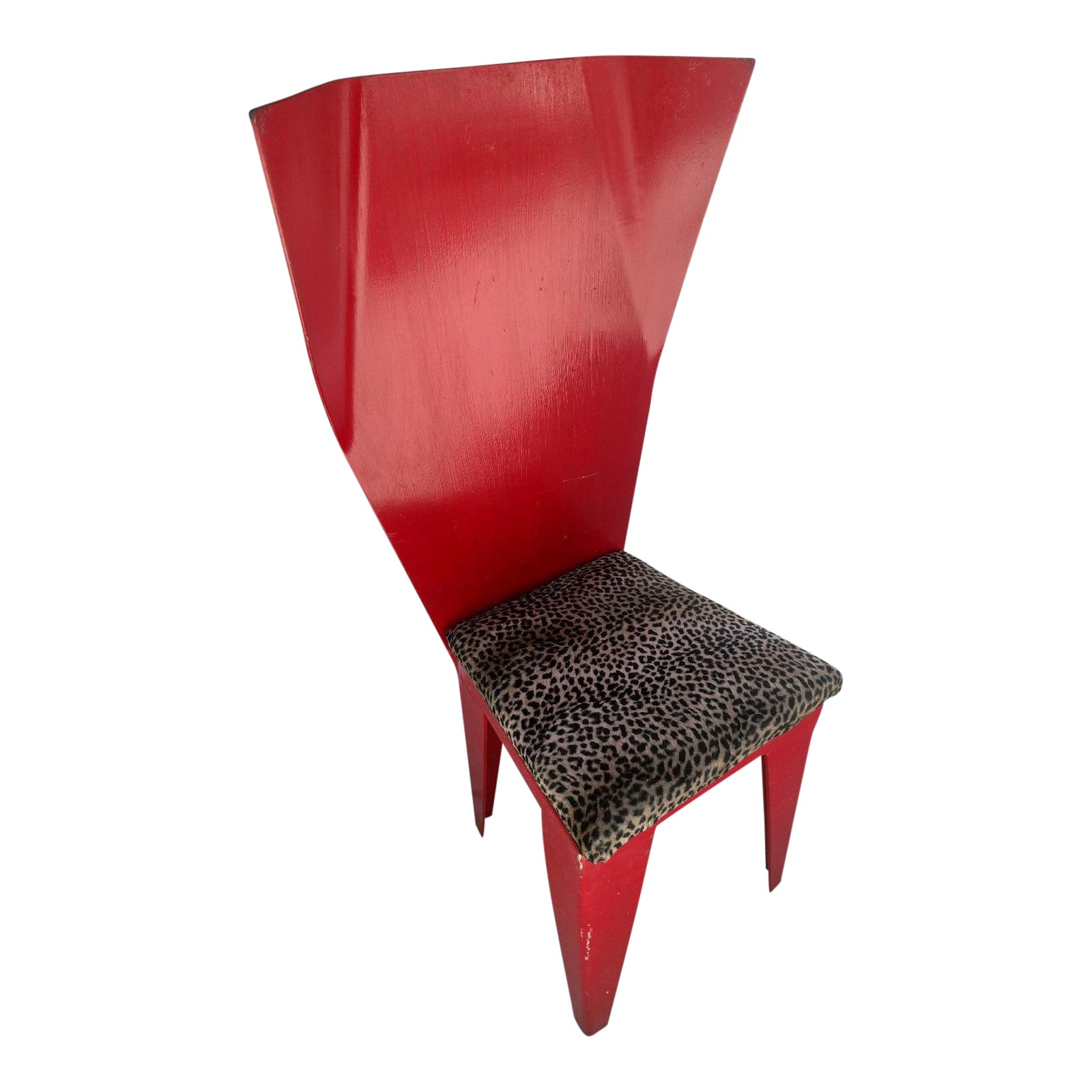 High-Back Throne Chair, Thick Bent Steel, Painted Red, Vintage | Chairish