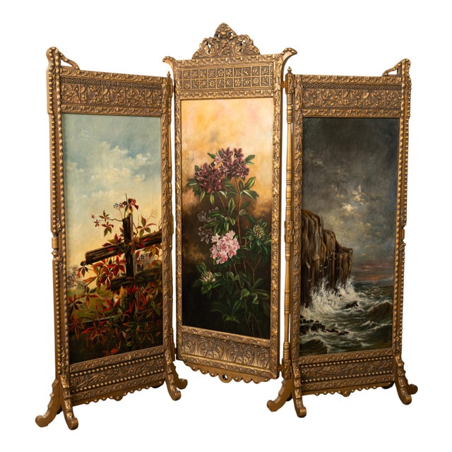 Antique Gilded Room Divider Screen Oil Painting Aesthetic Movement NY ...
